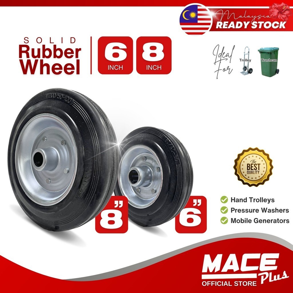 6 / 8 inch Solid Rubber Wheel Replacement for Trolley Trash Can ...