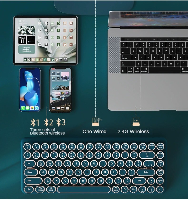 BOW Steampunk Mechanical Keyboard Wireless Bluetooth 3 Mode Vintage ...