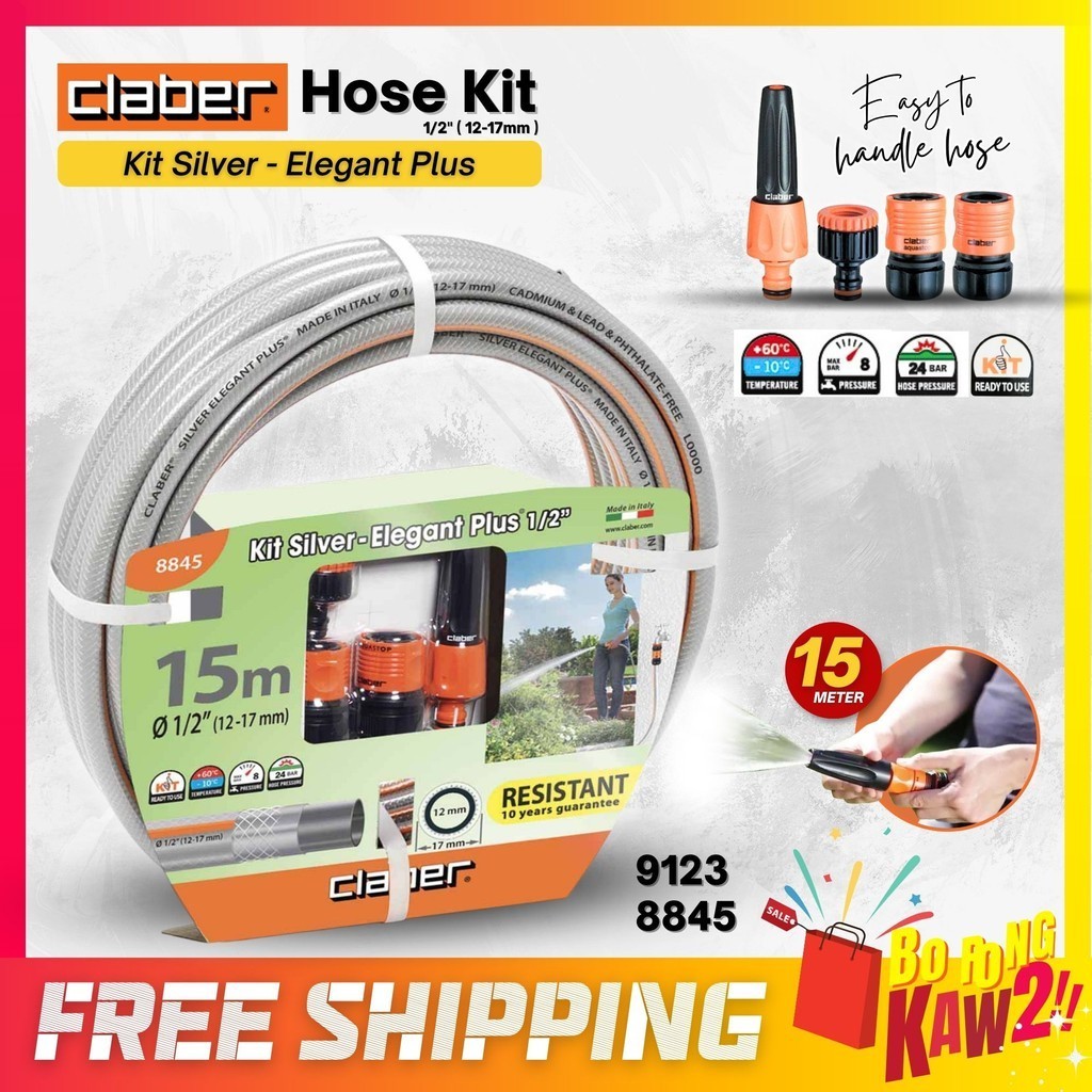 CLABER 8845 / 9123 15M Silver Elegant Claber Hose Kit 1/2 CLABER 8845 / 9123 15M Silver Elegant Claber Hose Kit 1/2