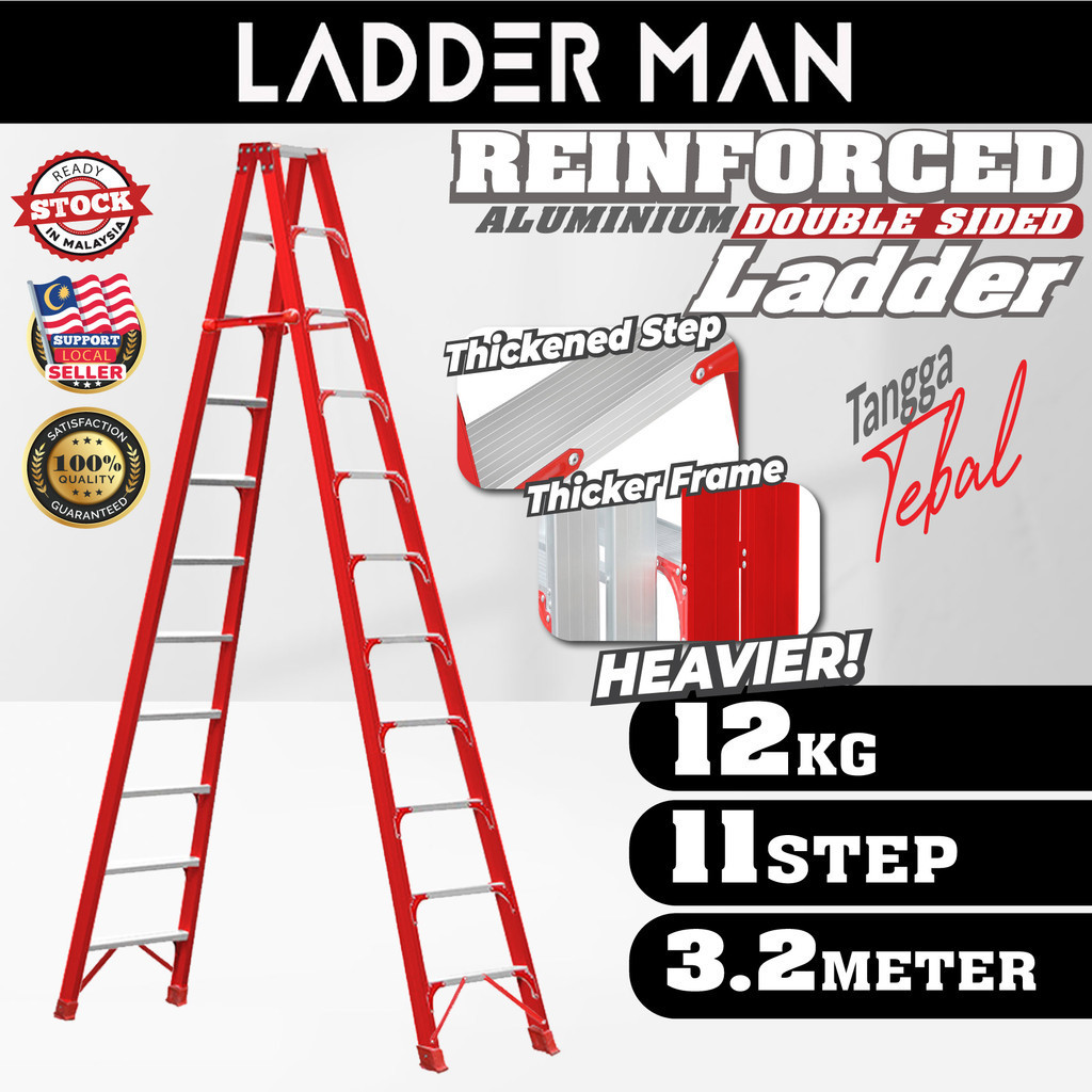 11 STEP Ladderman RED Reinforced Heavy Duty Aluminium Double Sided ...
