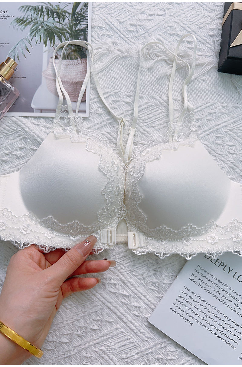 White Front Buckle Underwear Women Small Breasts Gathering Push-Up Breasts Sexy Beautiful Sexy ...