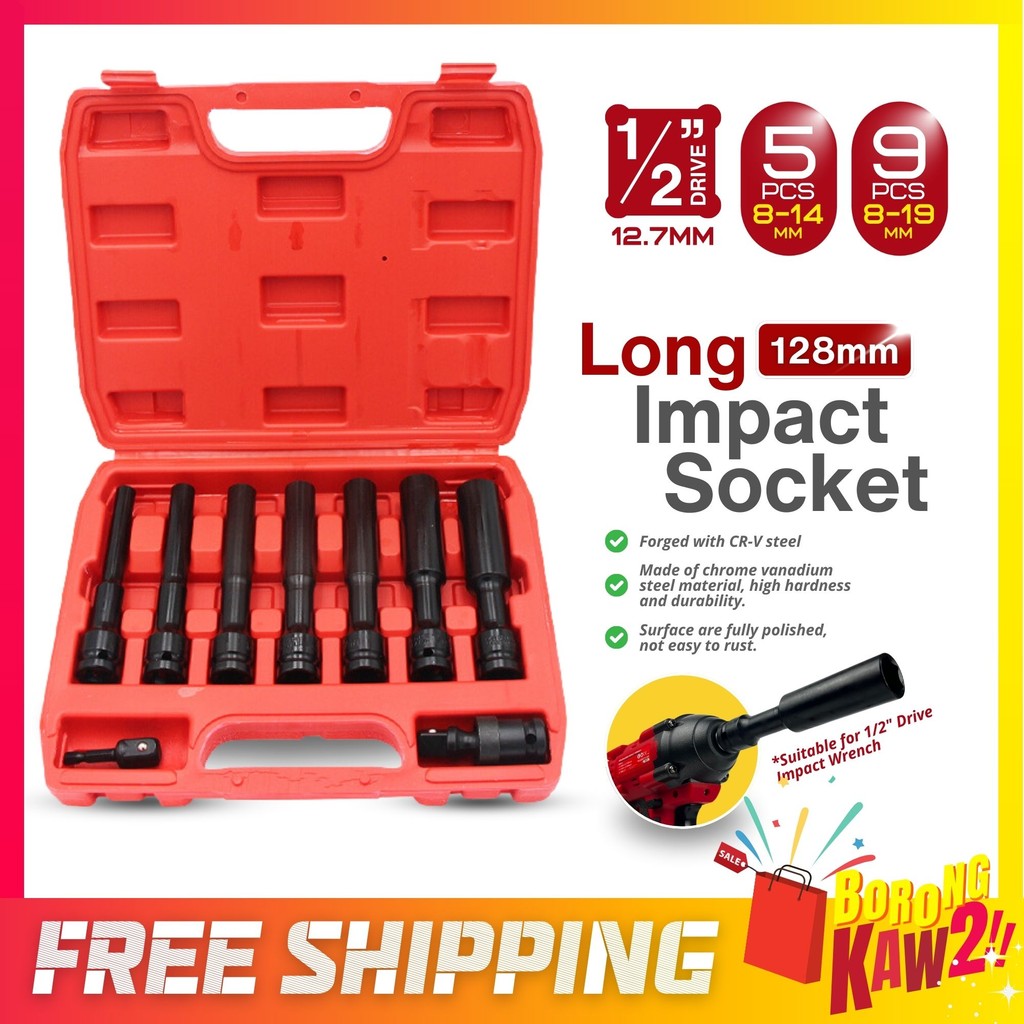 128mm Long Hex Impact Socket Set 1/2 inch 8-14mm / 8-19mm Tools Hard ...