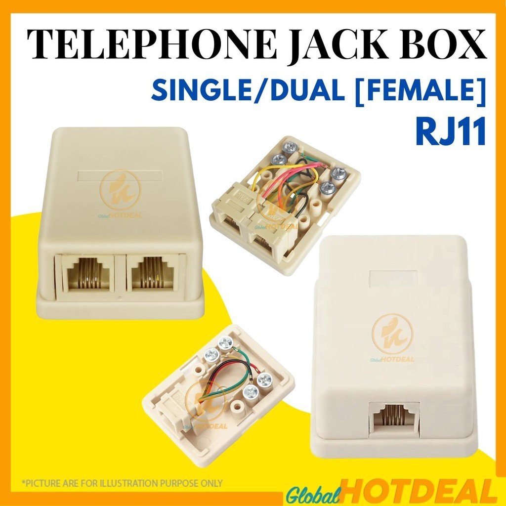 [1PC] RJ11 Single/Dual 6P4C Female Telephone Wall Mounted Socket Box ...