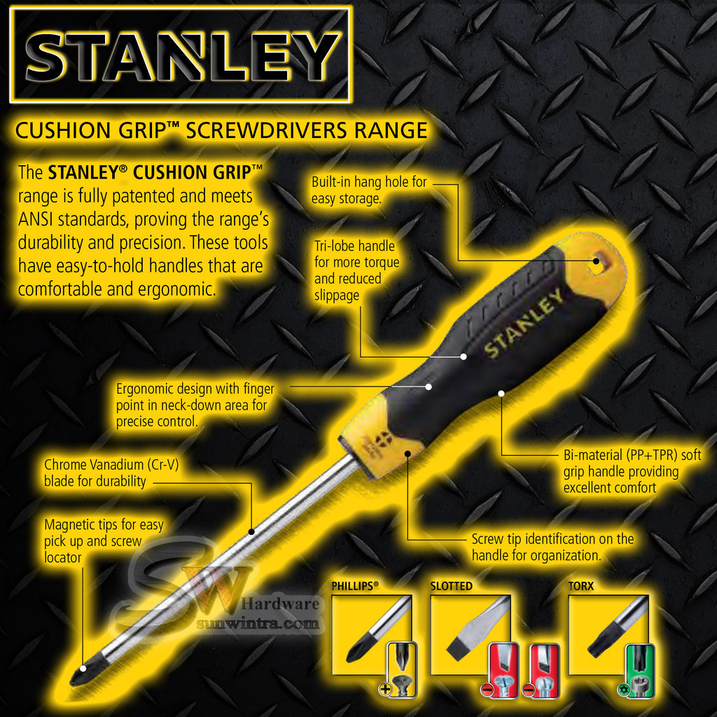 STANLEY CUSHION GRIP 2 PHILIPS SCREWDRIVER PH0 PH1 PH2 PH3 (DIFFERENT ...