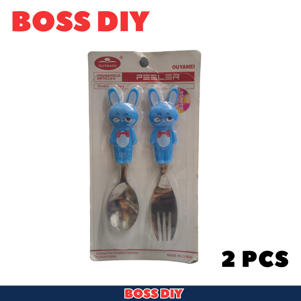 𝗦𝗧𝗔𝗜𝗡𝗟𝗘𝗦𝗦 𝗦𝗧𝗘𝗘𝗟 》855 Spoon Fork Cartoon Kid Set Utensil Cutlery Travel ...