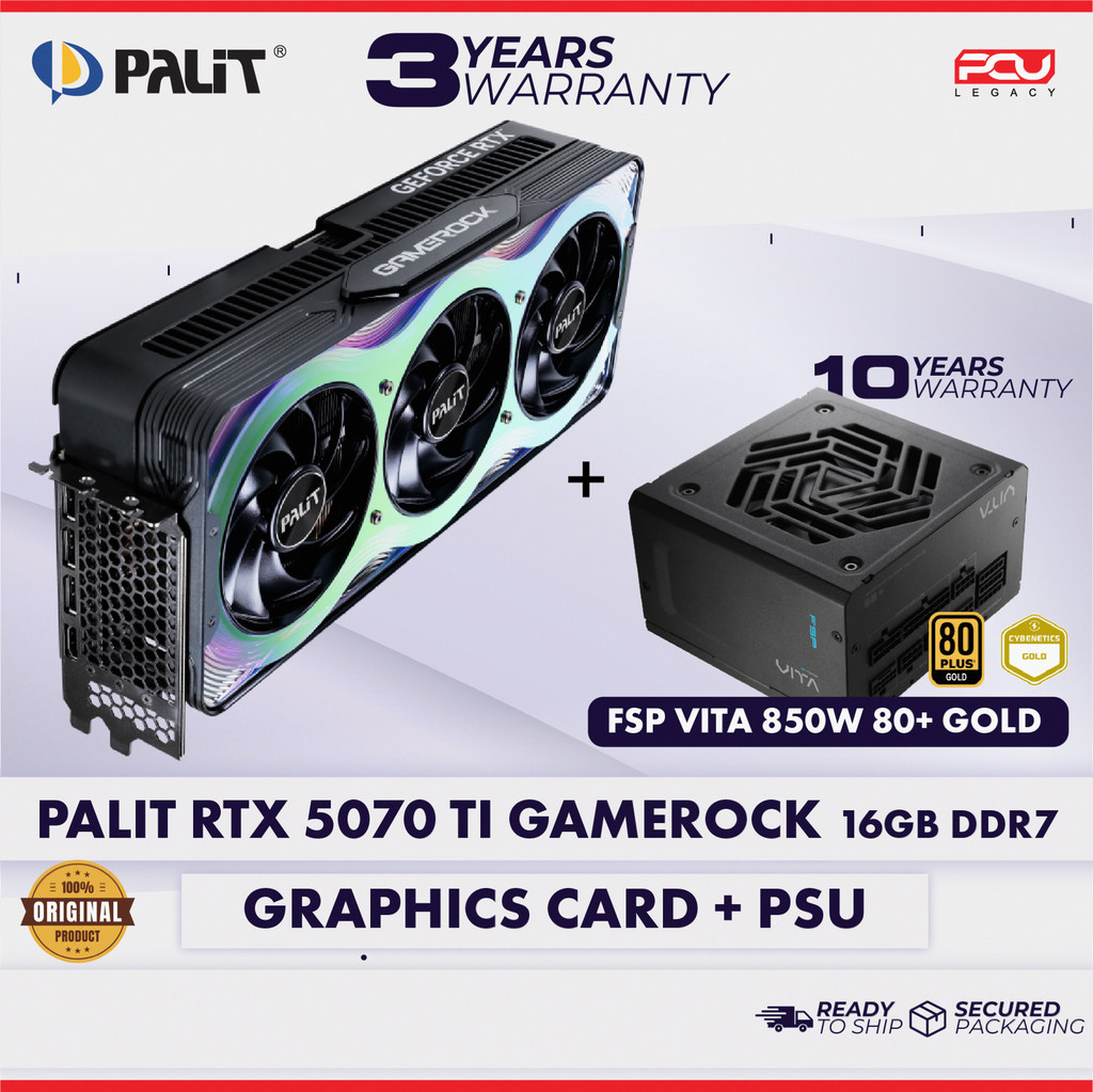 PALIT GEFORCE RTX 5070 TI GAMEROCK 16GB GDDR7 GRAPHIC CARD COMBO (3 ...