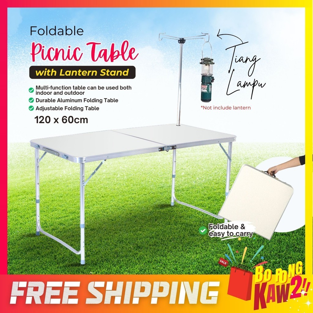 Outdoor Foldable Picnic Table with Lantern Lamp Stand Aluminum Camping ...