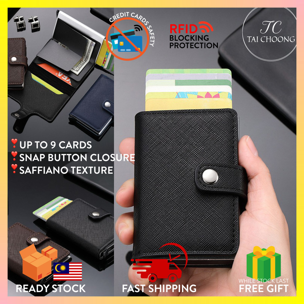 TC BW-119 Saffiano PU Leather Pop Up Metal Card Holder With Snap Button ...