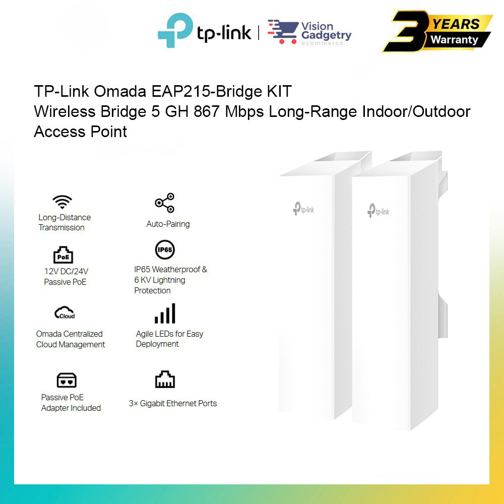 TP-Link Omada EAP215-Bridge KIT Wireless Bridge 5 GH 867 Mbps Long-Range Indoor Outdoor Access ...