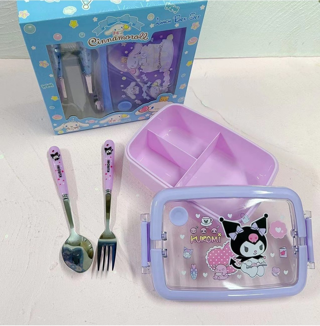 MAY Lunch Box Spoon Fork Storage Container Kids School Children Cartoon ...