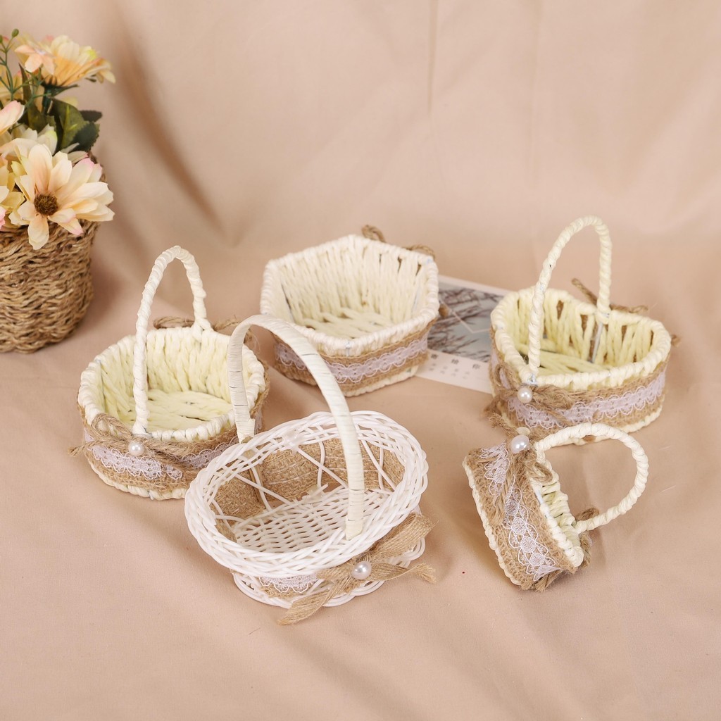 Flower Rattan Bamboo Wicker Storage Basket Bakul Hantaran Bertangkai ...