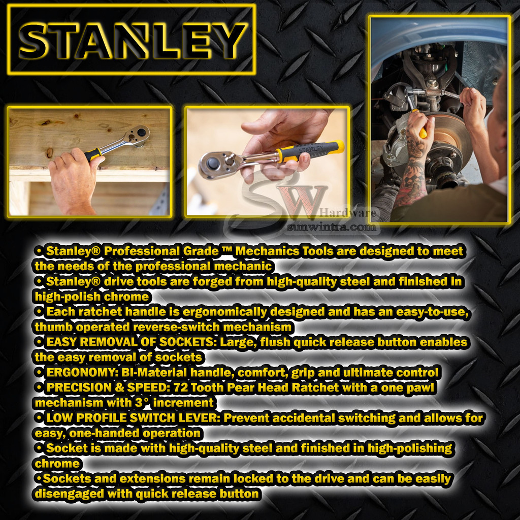 STANLEY 26PCS 1/2" DRIVE SOCKET SET 12 POINT #STMT45503 STMT 45-503 ...