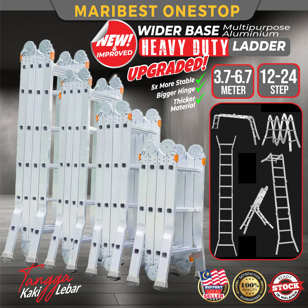 3.7M-6.7M Wider Base Heavy Duty Foldable Ladder Multipurpose Aluminium ...