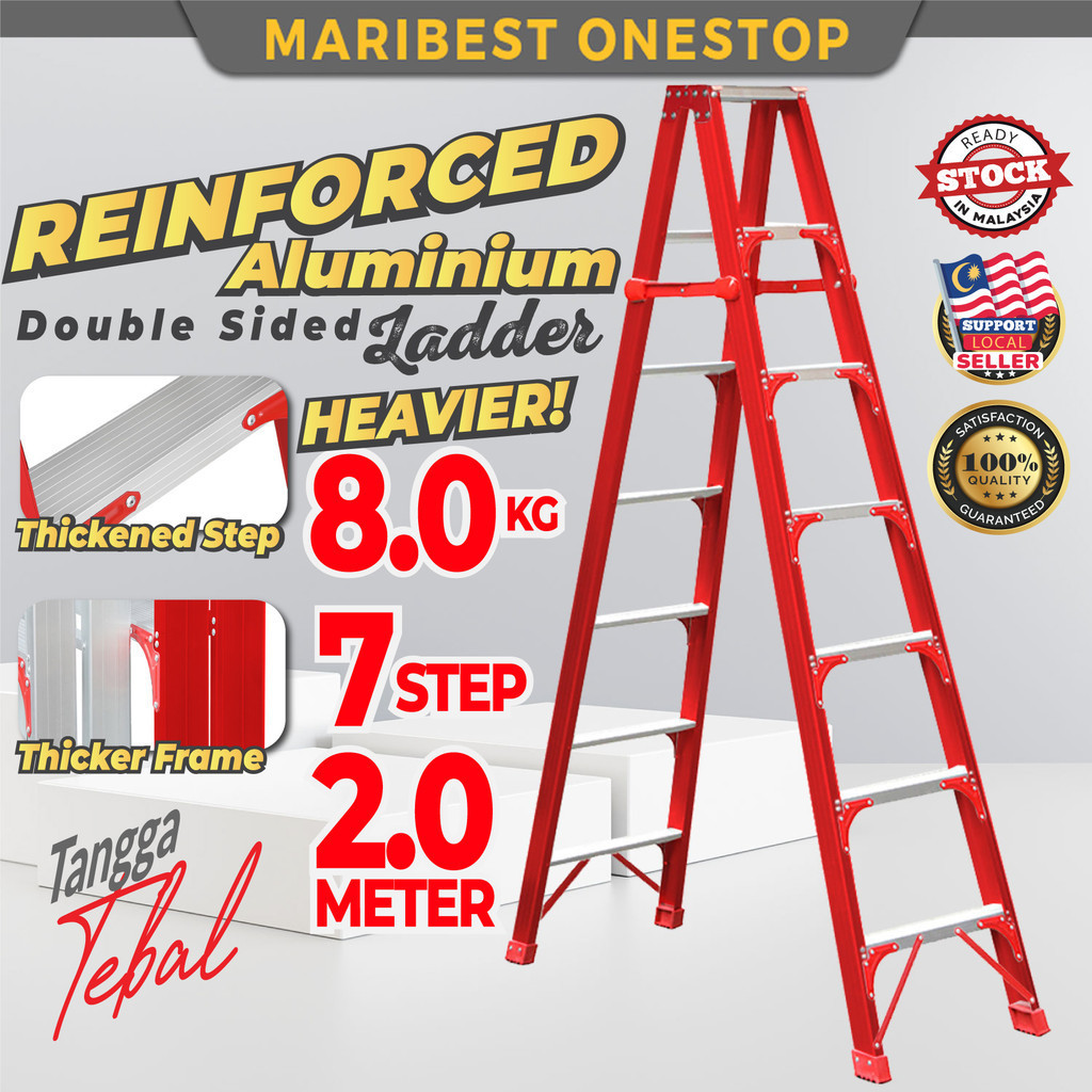 7 STEP Ladderman RED Reinforced Heavy Duty Aluminium Double Sided ...