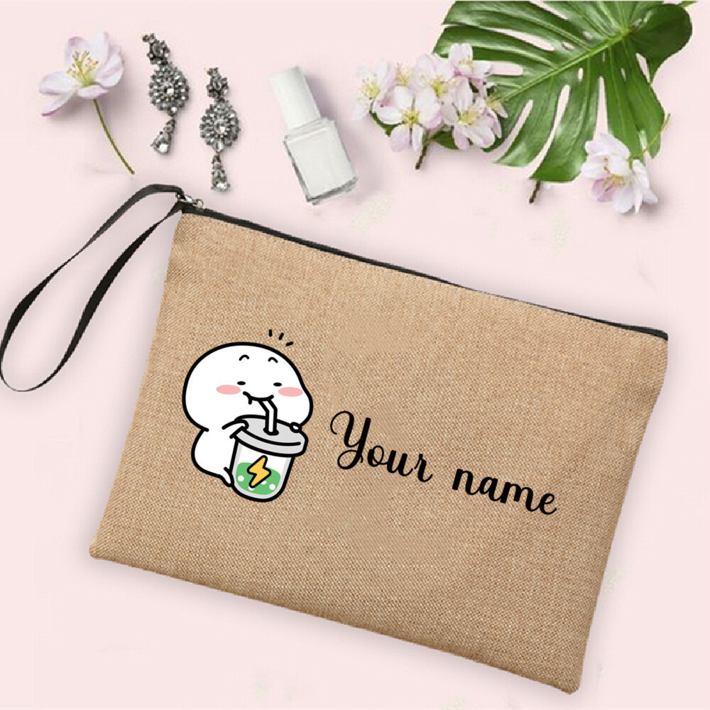 New QUBY with Name Custom Linen Wristlet Clutch Cartoon Pencil Case ...