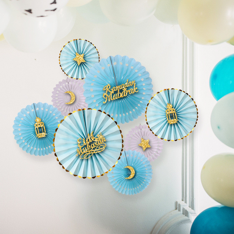 2025 Hari Raya Decoration Eid Paper Fan Flower Set Backdrop with Eid ...