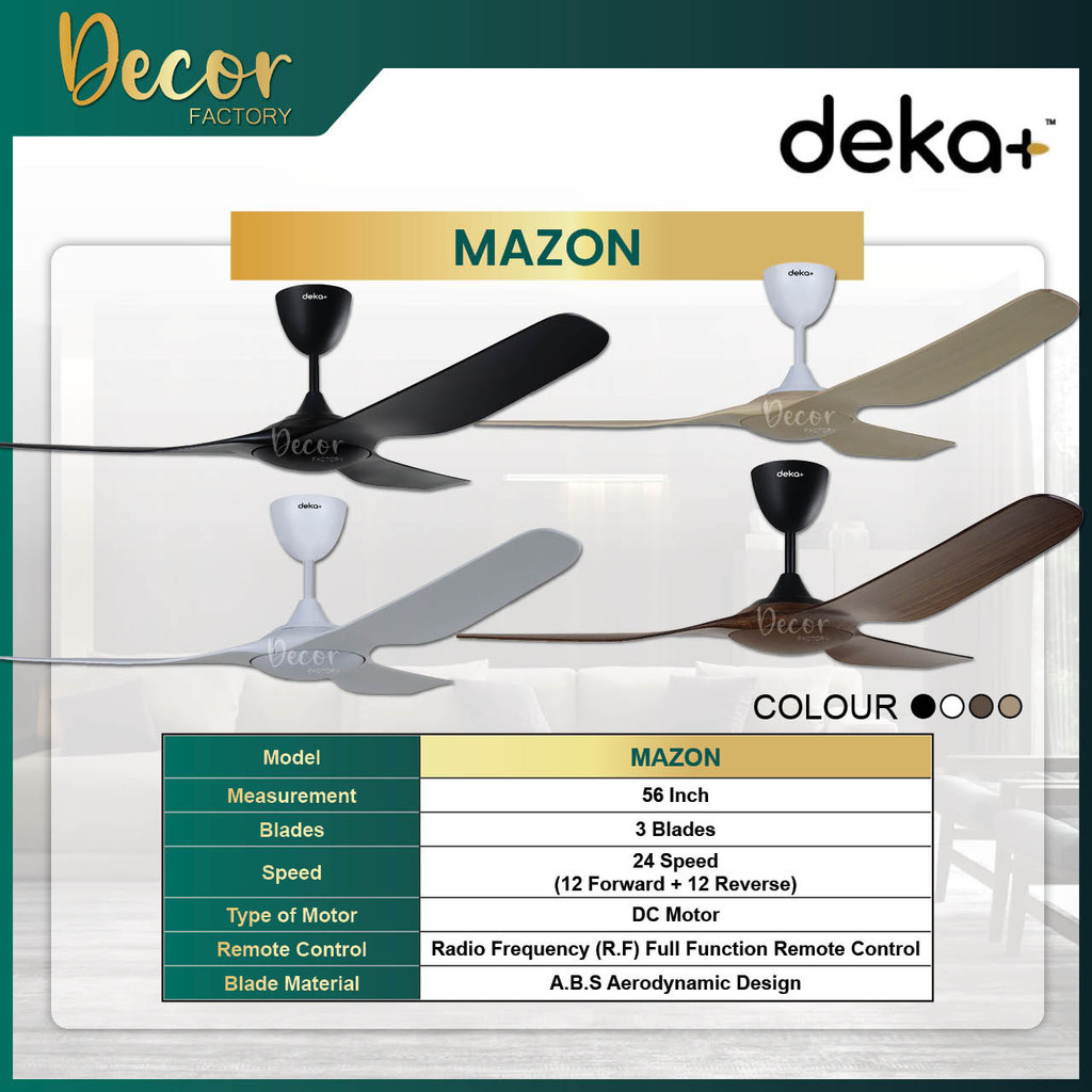 🔥NEW🔥 DEKA Fan DEKA+ MAZON 56'' 3 Blades 24 Speeds +Reverse Mode Remote ...