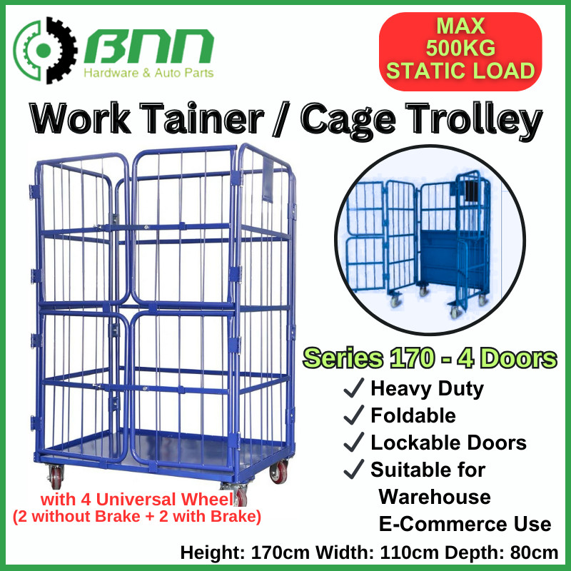 Work Tainer 4 DOORS Caged Trolley Warehouse Picking Portable Cage Brake ...