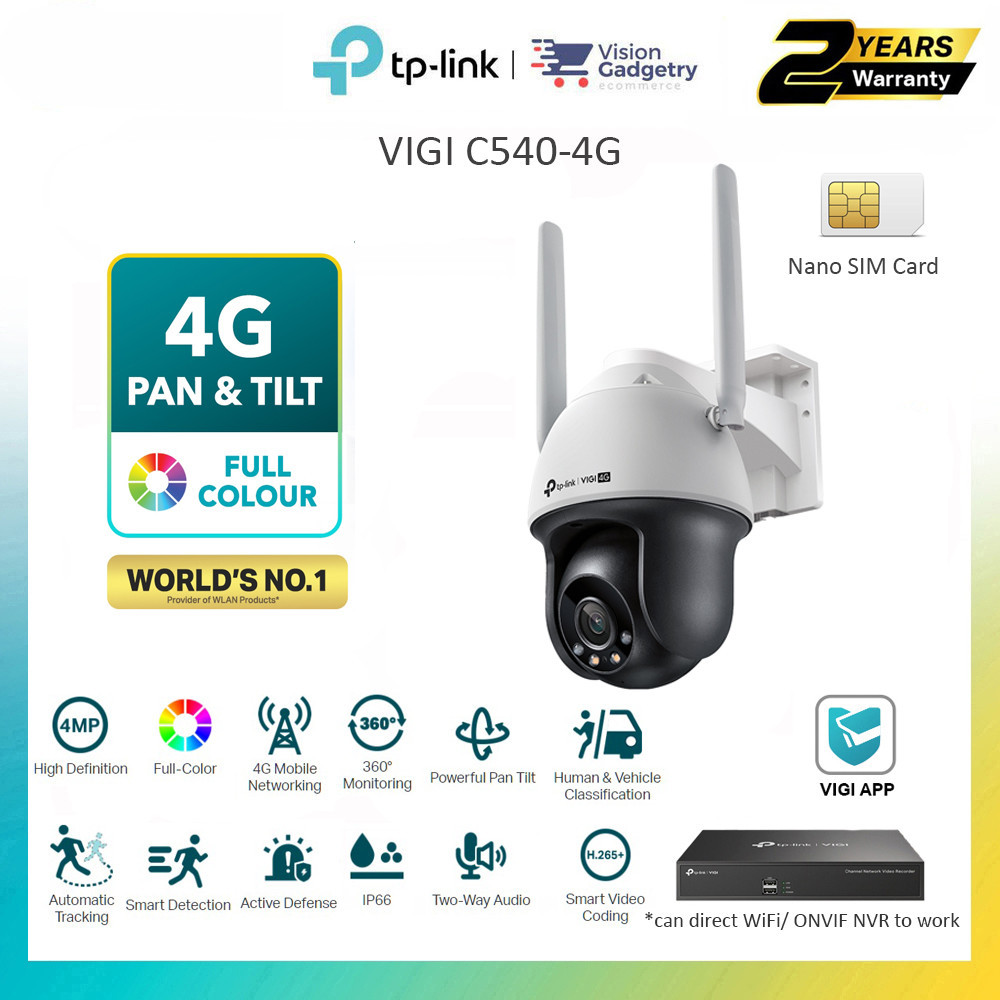 TP-Link VIGI C540-4G VIGI 4MP Simcard 4G LTE Outdoor Full-Color Pan Tilt Network Camera | Shopee ...