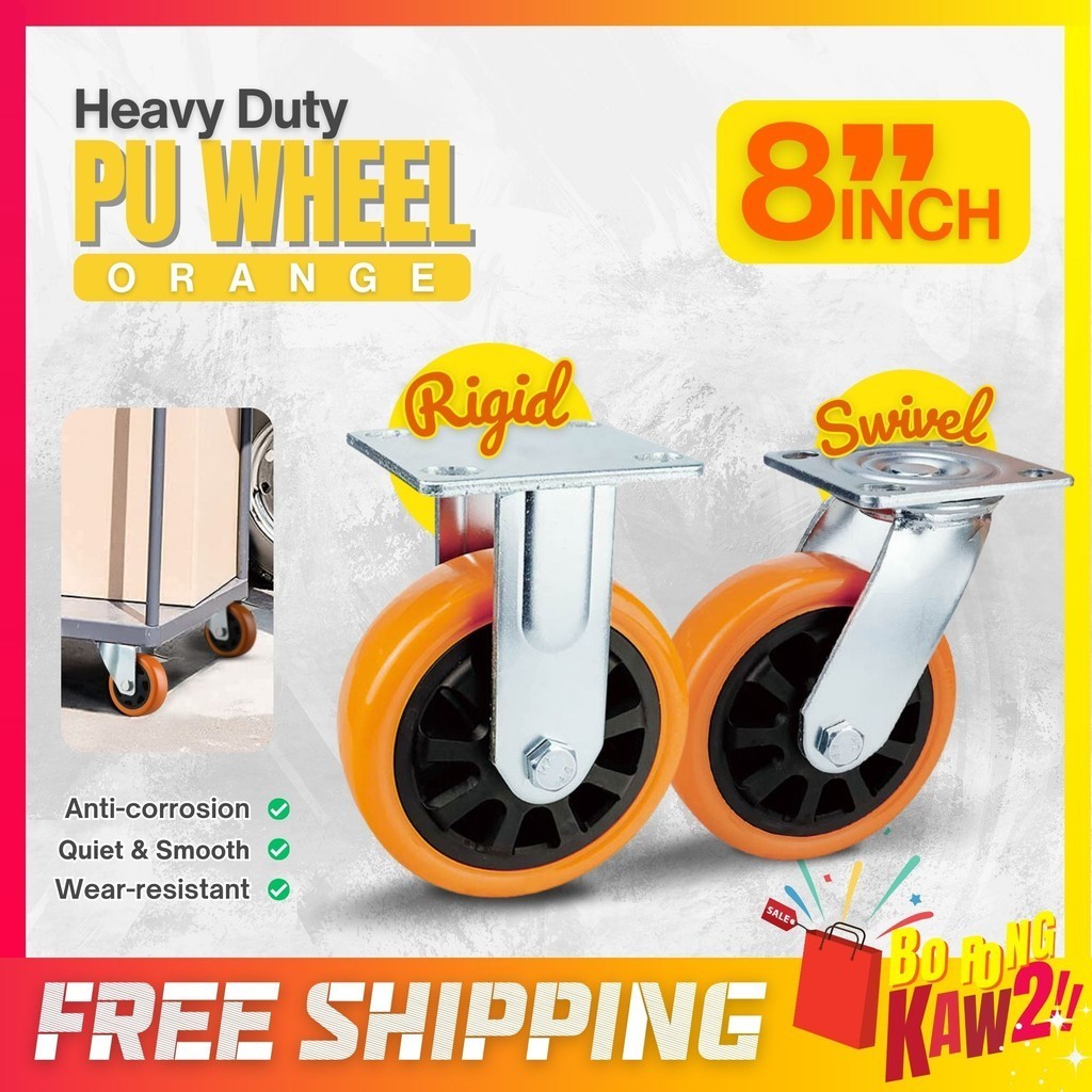 Heavy Duty PU Caster Wheel Swivel Rigid Rubber Wheel 8in / 200mm Quiet ...
