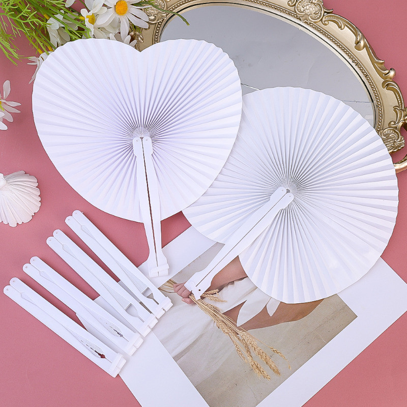 Hand Folding Fan - White Love Shape Paper Fan - Outdoor Travel Portable ...