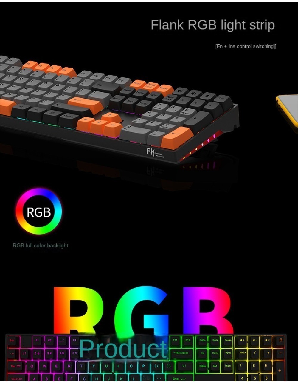 Royal Kludge RK108 Keyboard Mechanical 100% Layout RGB Bluetooth 3-mode ...