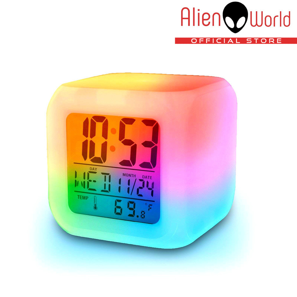 Pulse Cube 7 Colour LED Digital Alarm Clock with Time Snooze ...