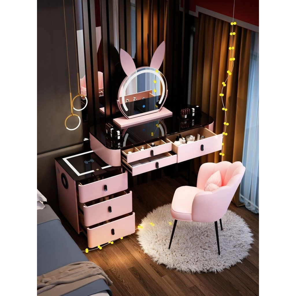 Pink Solid Wood Light Luxury Dressing Table Bedroom Modern Simple Small ...