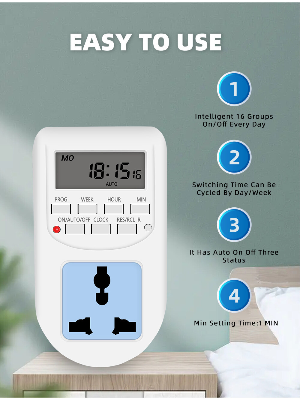 AL-06 Digital Timer Switch Universal UK EU US Socket Weekly Programmable Electronic Time Switch ...