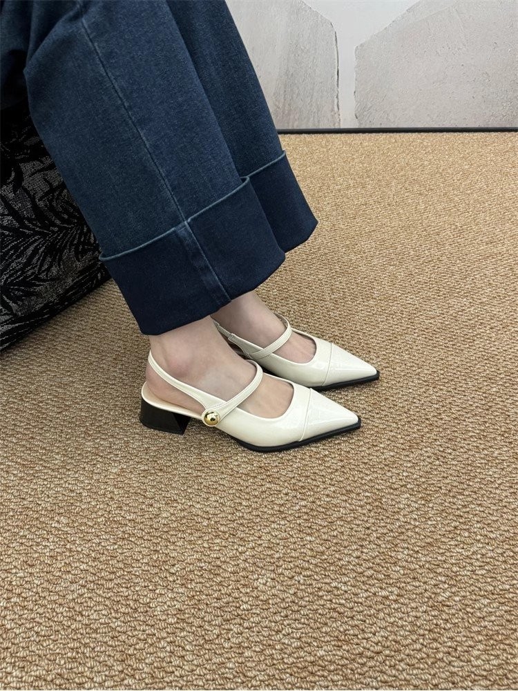 Women High Heel Sandals Korean Version Fashion Pointed Toe Thick Heel ...