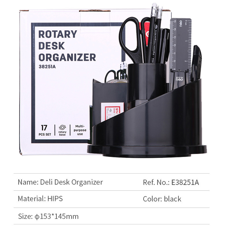 Deli Office Stationery Bundle Kit Set with Rotating Desk Organizer ...