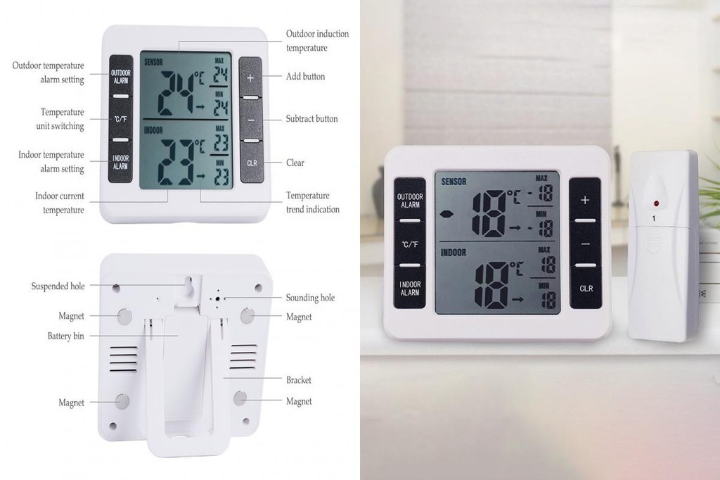 OPPO Refrigerator Thermometer High Precision Sound Alarm Wireless Wall ...