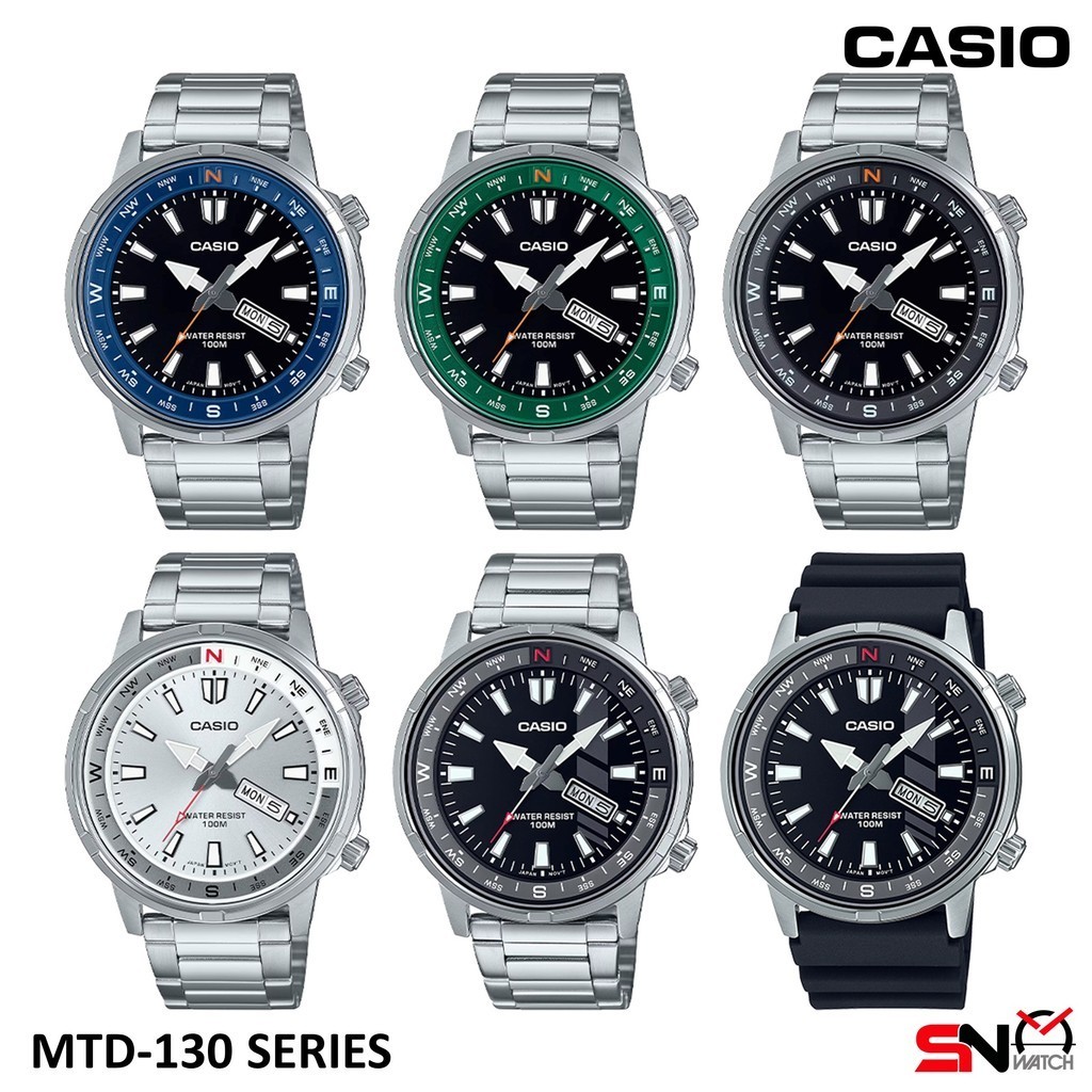 Casio MTD-130 MTD-130D Day Date Display Compass Ring Quartz Analog Men's Watch Jam Tangan Lelaki ...
