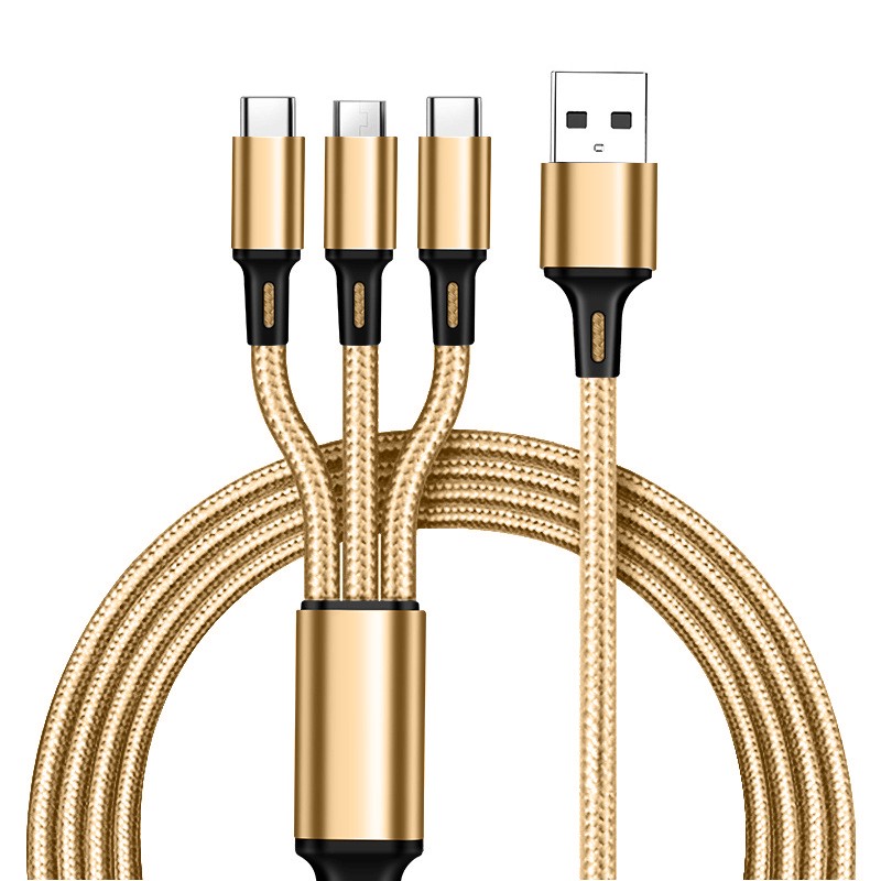 1.2m Weaving One To Three Data Cables Usb Port Multiple 3In1 Micro USB Type C Charger Cable for ...
