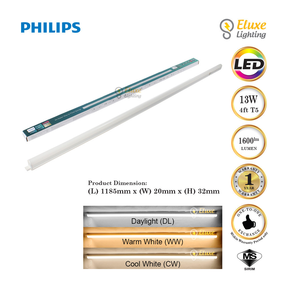 PHILIPS LED T5 BATTEN (3 Colour)1FT/2FT/3FT/4FT Philips Trunklinea Plus CCT LED Light Tubes ...