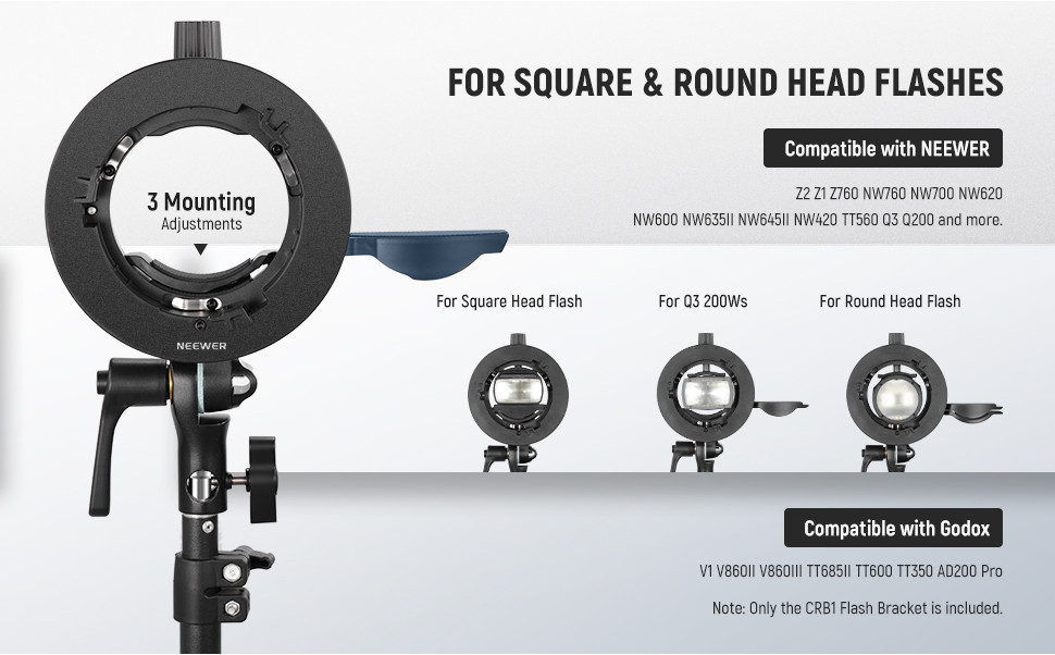 NEEWER CRB1 S Type Bowens Mount Bracket Holder for Round Square Head ...