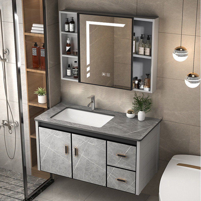 Rock Slab Space Aluminum Alloy Bathroom Ceramic Integrated Washtop Sink ...