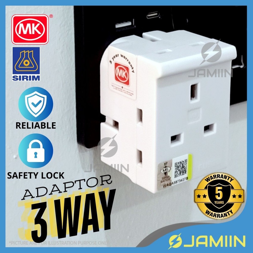MK 3 Way Plug Adapter 3 Pin Adapter SIRIM Kepala Plug 3 Pin 13A 250V ...