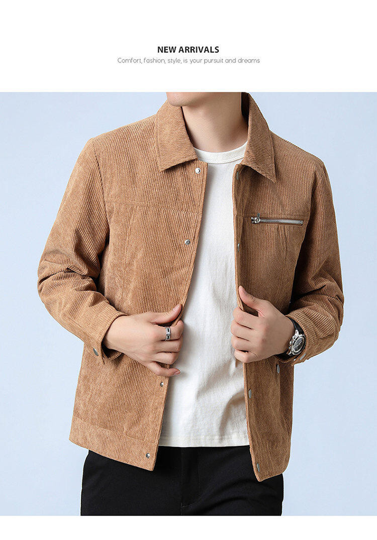 Cozy Up Mens Corduroy Trucker Jacket Slim Fit Button Down Fall Winter Coat | Shopee Malaysia