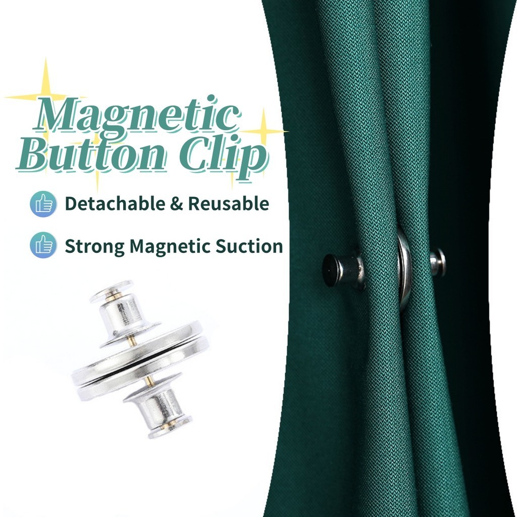(2pcs/pair)Curtain Magnetic Clips Button Nail Free Detachable Metal ...