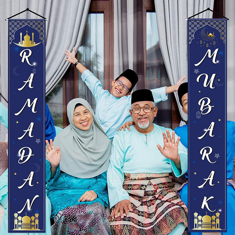 2pcs Eid Mubarak Door Curtain 30*180cm Hari Raya Black BlueDoor Banner ...