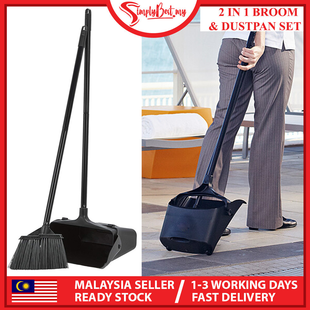SIMPLYBEST 2 in 1 Broom Dustpan Set with Roller Handle Upright Lobby ...