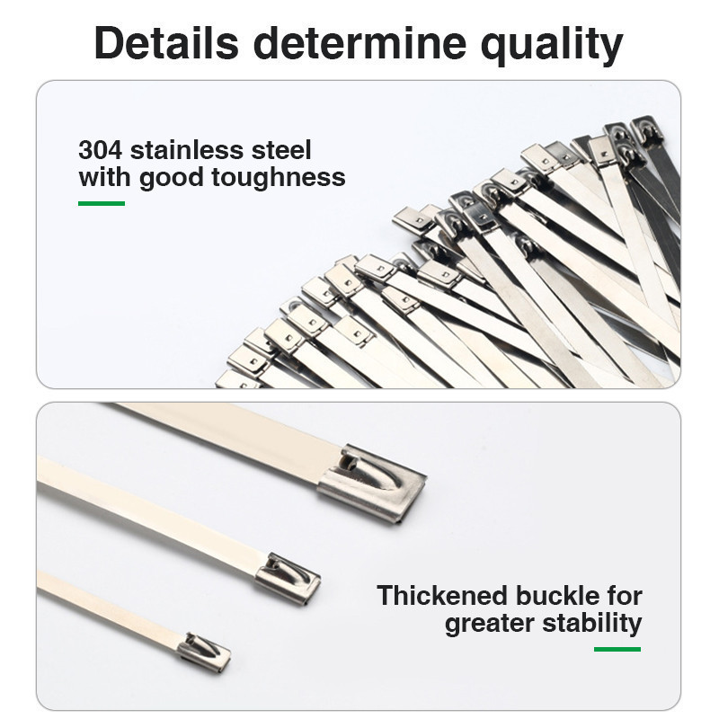 100 Pcs Stainless Steel Metal Cable Ties 4.6mm Heavy Duty Self-Locking ...