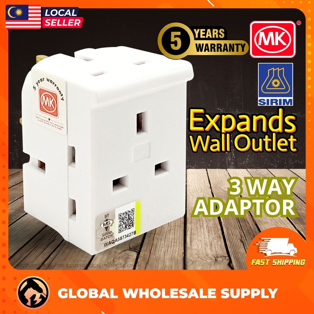 MK 3 Way Plug Adapter 3 Pin Adapter SIRIM Kepala Plug 3 Pin 13A 250V ...