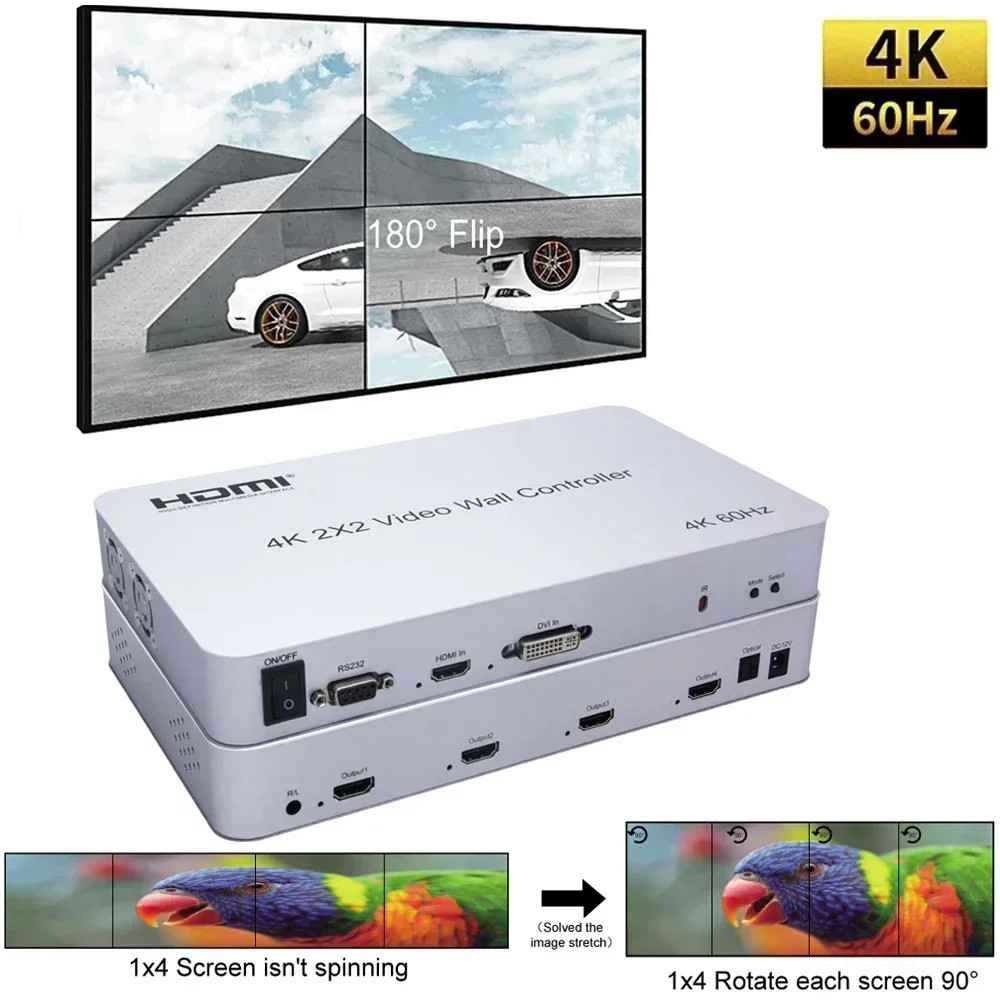 4K 60hz Vertical Screen Video Wall Controller 2x2 1X2 3x1 1x4 90° 180 ...
