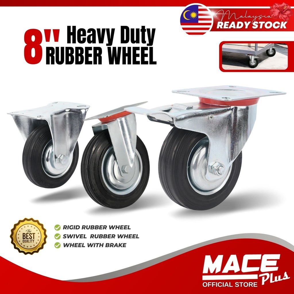 8 INCHI Trolley Black Rubber Single Wheel Swivel Brake Castor Furniture ...