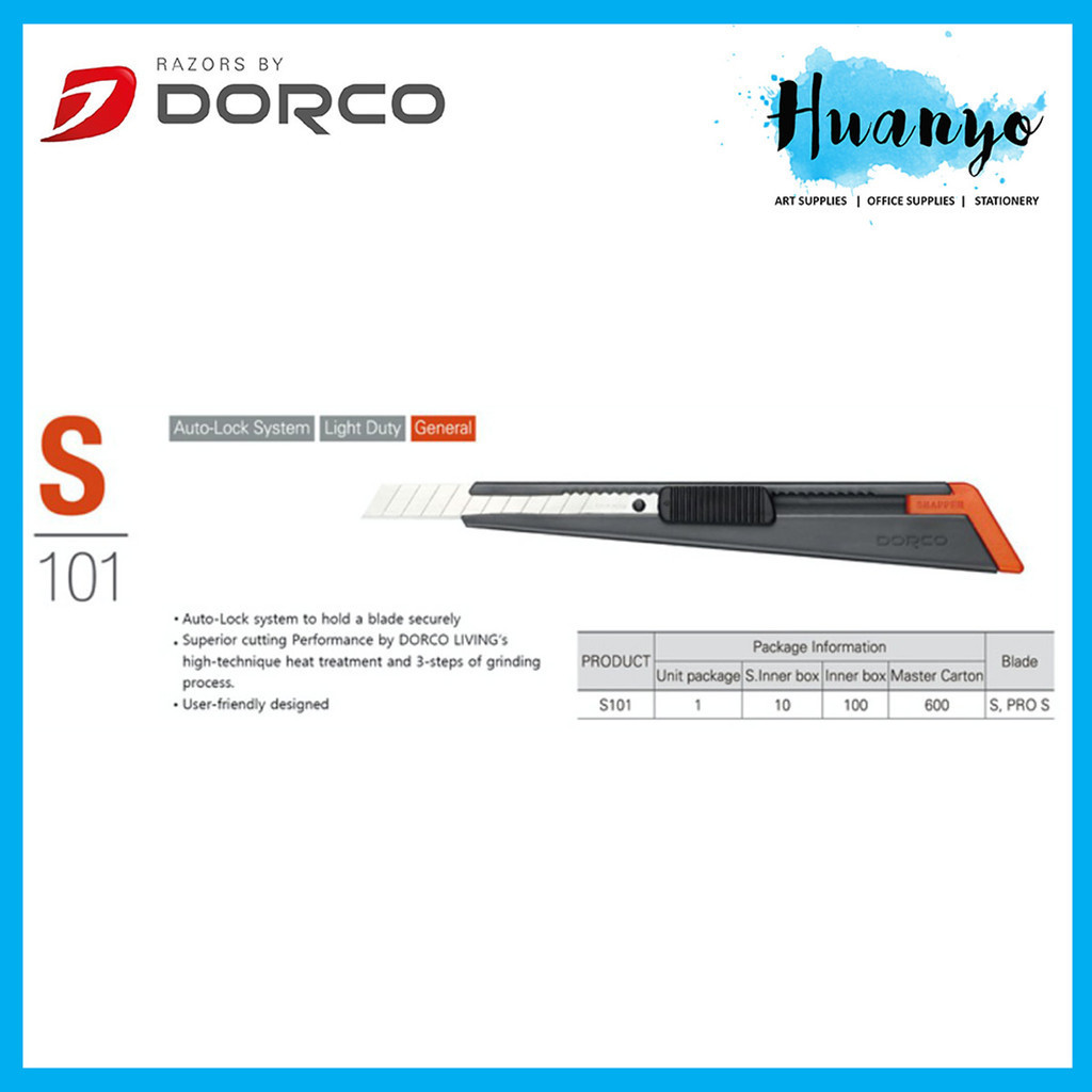 Dorco Stainless Steel Cutter 9MM S101/103 (Auto-Lock System) | Shopee ...