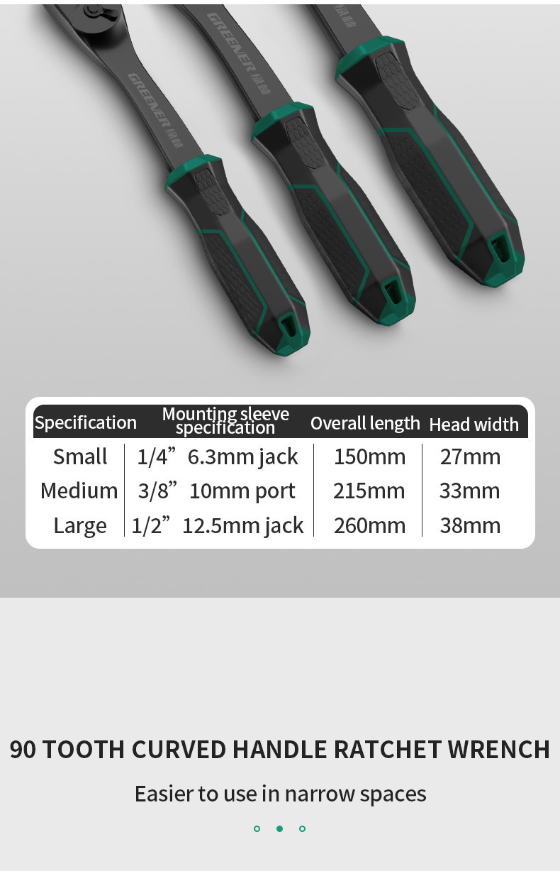 GREENER 1/4 3/8 1/2 Inch Ratchet Wrench 90-Tooth Drive Ratchet Multi ...