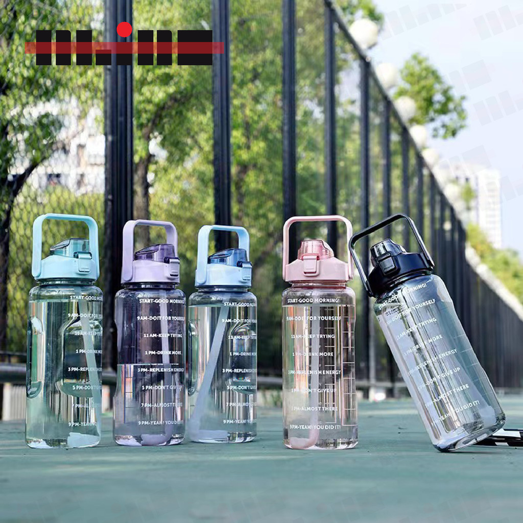 2000ml Reminder water bottle with straw scale big bottle 2Liter gym bottle sport water bottles ...
