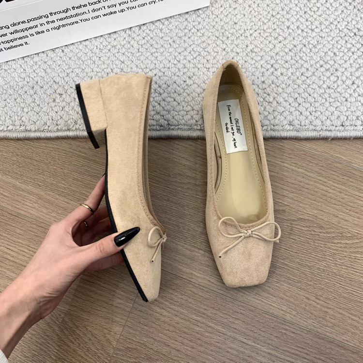 Bow Low Heels Women Square Toe Suede Thick Heels (Smaller than 3cm) PU ...